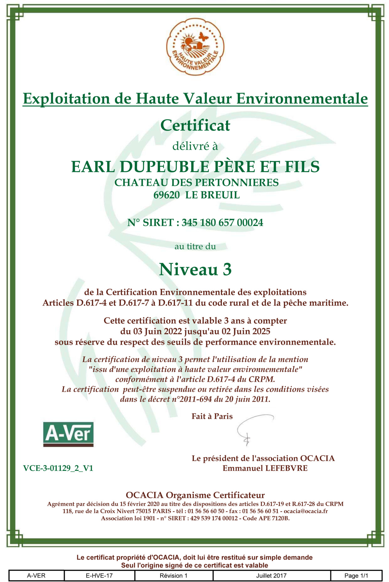 Renouvellement Certification HVE : Exploitation de Haute Valeur Environnementale - Beaujolais ...